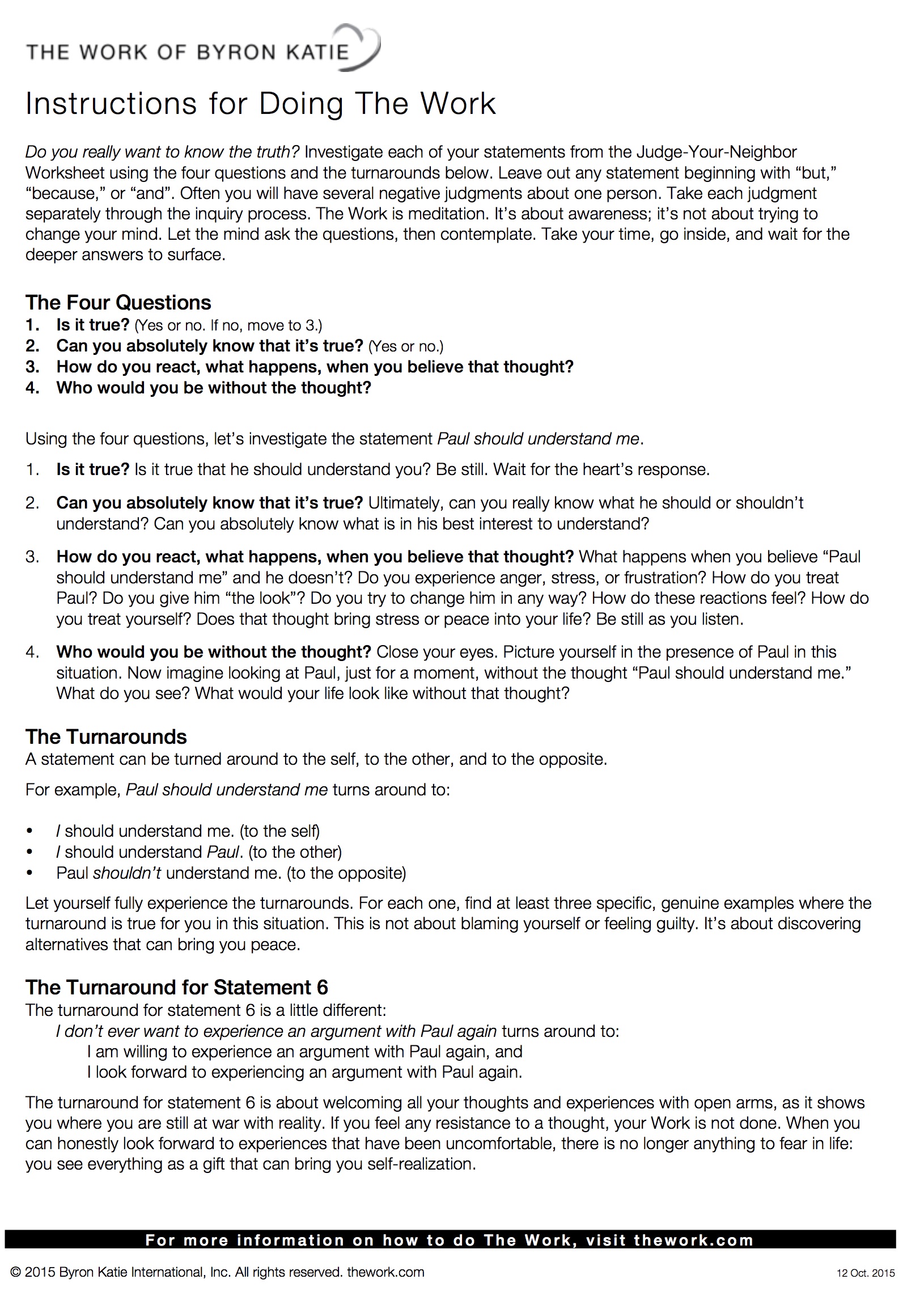 **The Work of Byron Katie – Lesson 2 – The Awakening Group